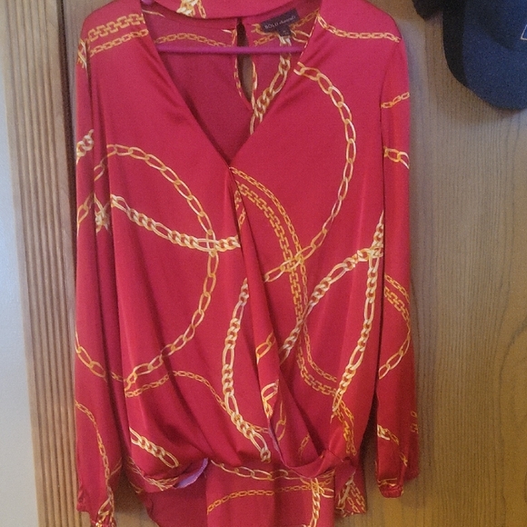 BOLD elements | Tops | Bold Elements Red Blouse With Gold Chain Pattern ...